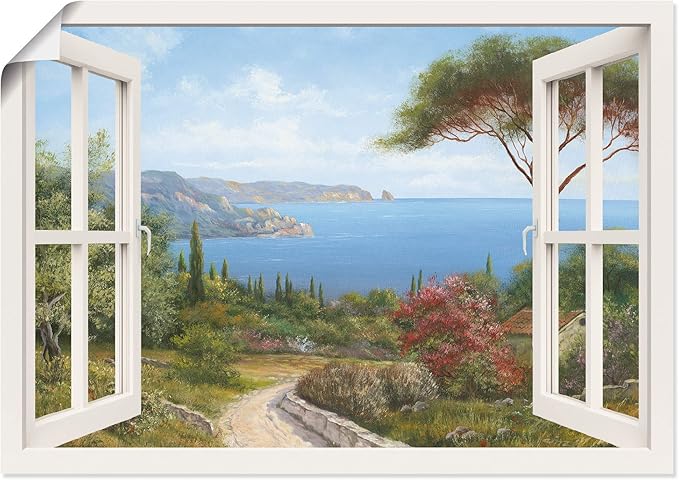 Artland Poster Kunstdruck Wandposter Bild ohne Rahmen 70x50 cm Fensterblick Fenster Küste Meer ...