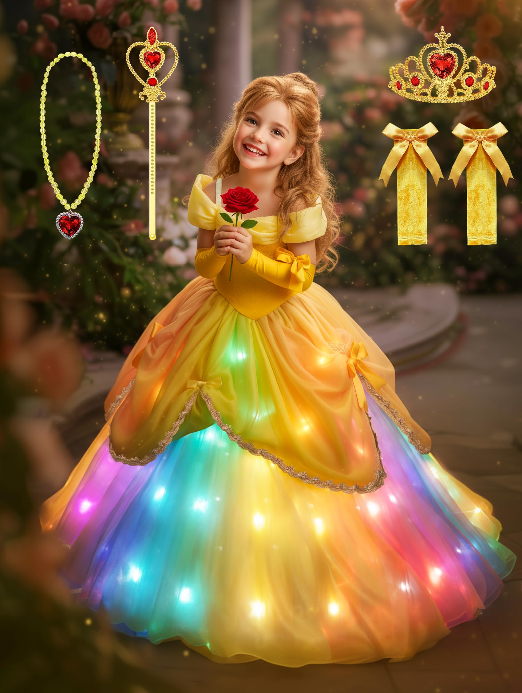 Princess Dress for Girls, RGB LED Light Up Syncs Music App Control ...