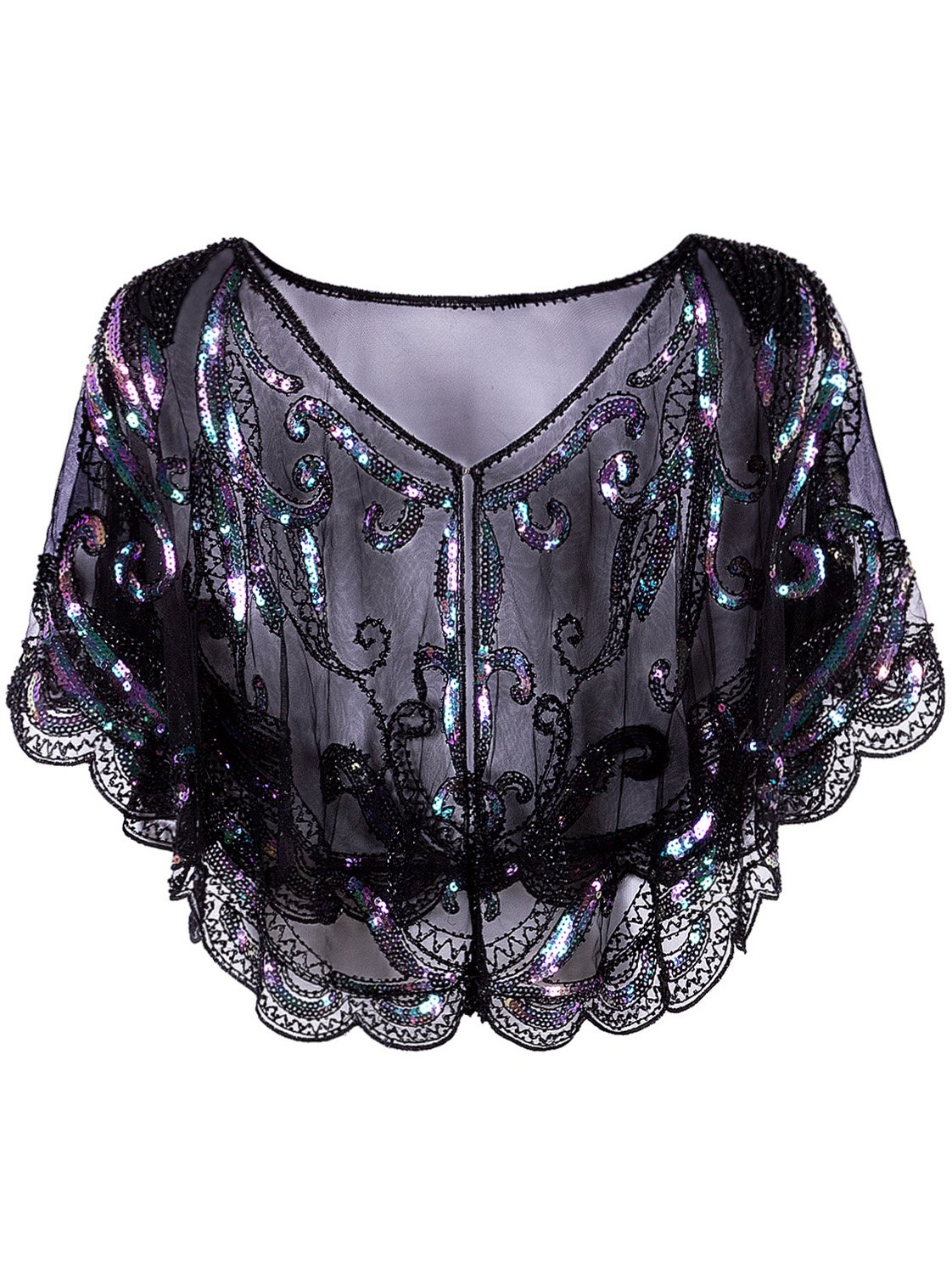 Vijiv Womens Vintage 1920s Shawl Beaded Sequin Deco Evening Cape Shrug ...