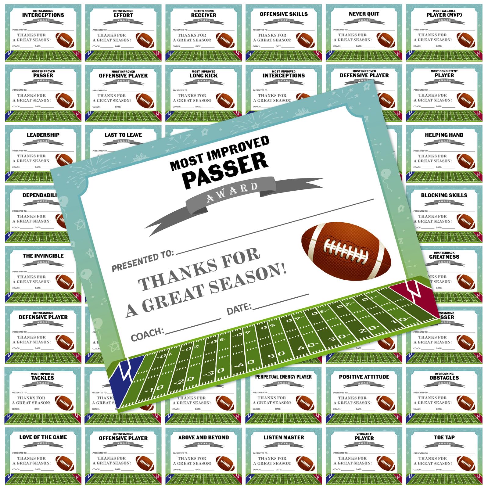 Motipuns 48Pcs Football Award Certificates End of Season Football Team ...