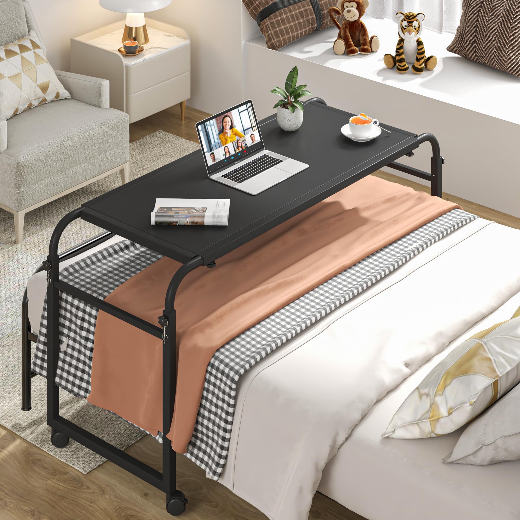 Klvied Overbed Table with Wheels,Rolling Desk Over Bed Adjustable Height,Mobile Standing Laptop ...