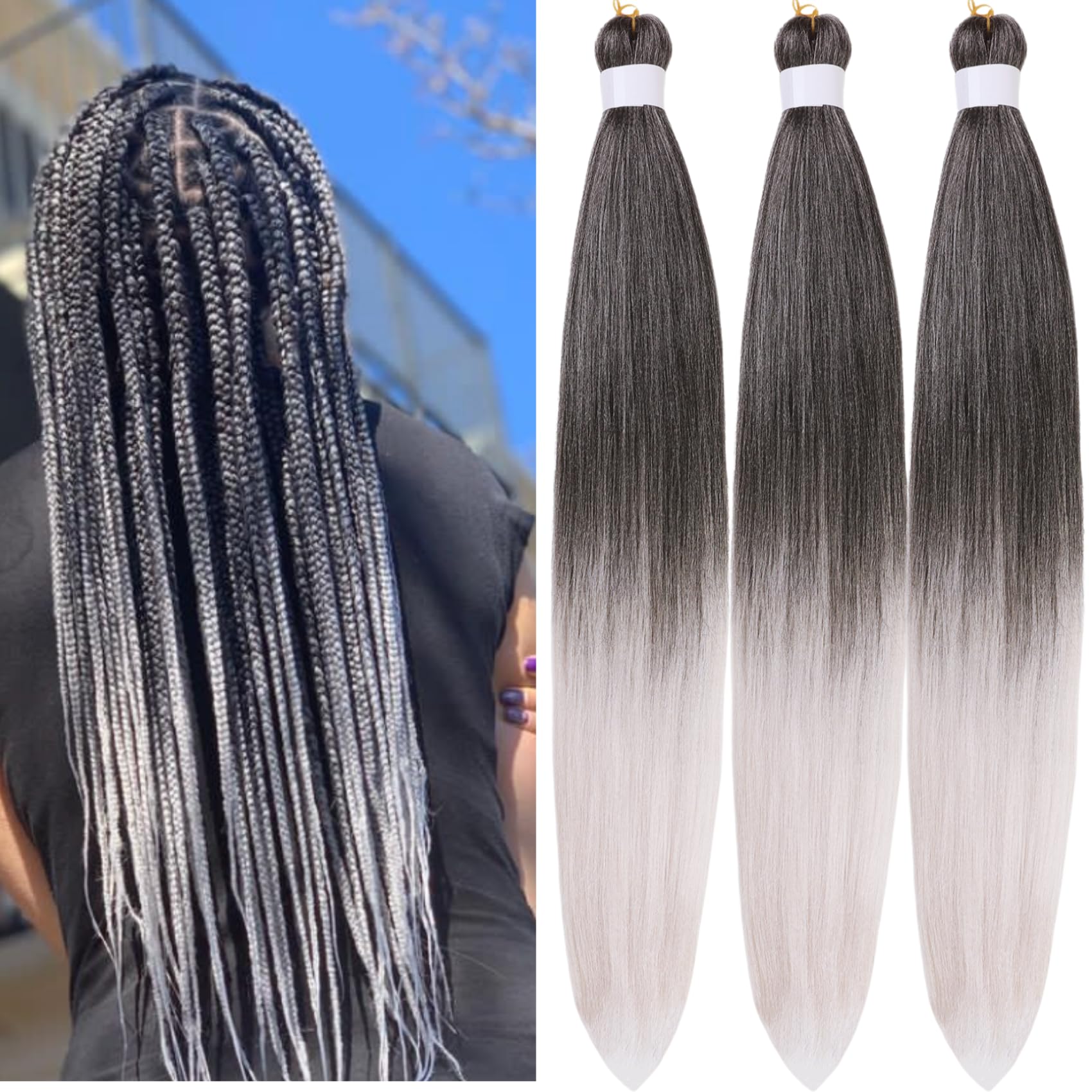 Silver Grey Braiding Hair Pre stretched Knotless Pre stretched Braiding ...