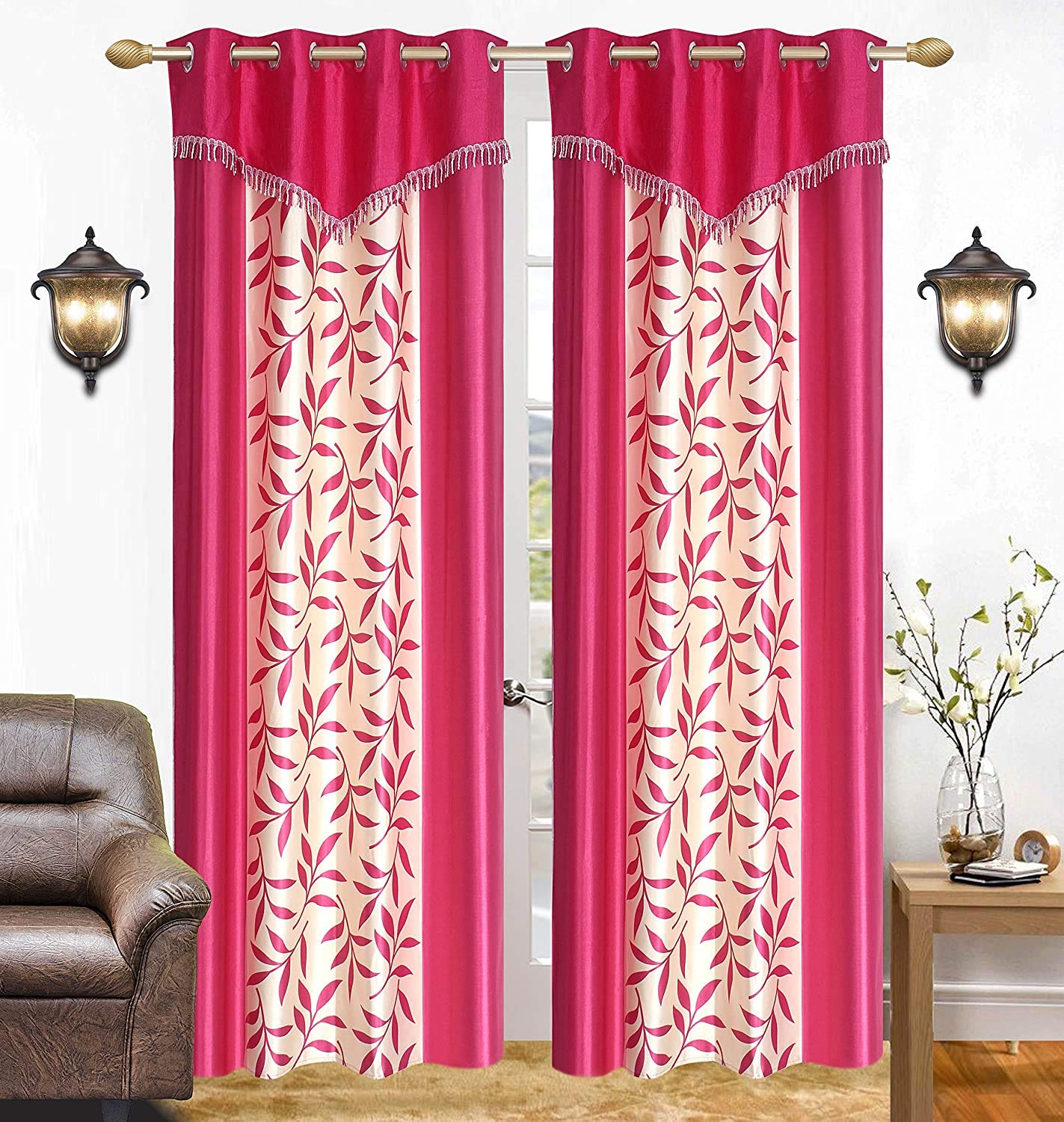 Buy Home Tex Curtains Polyester Frill Printed Jhalar Curtain for Window ...