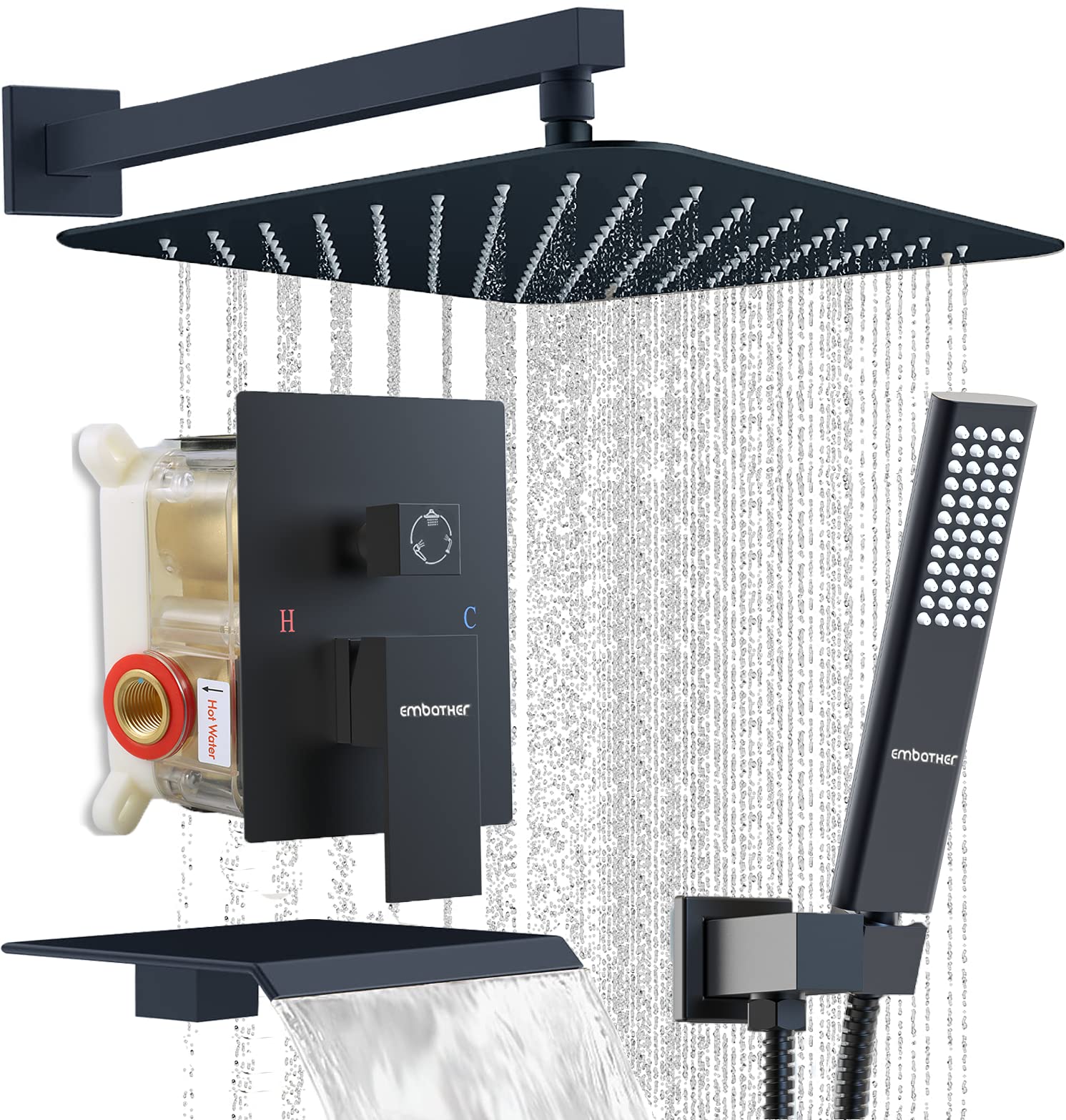 EMBATHER Shower System with Tub Spout- 12 Inch Tub and Shower Faucet ...