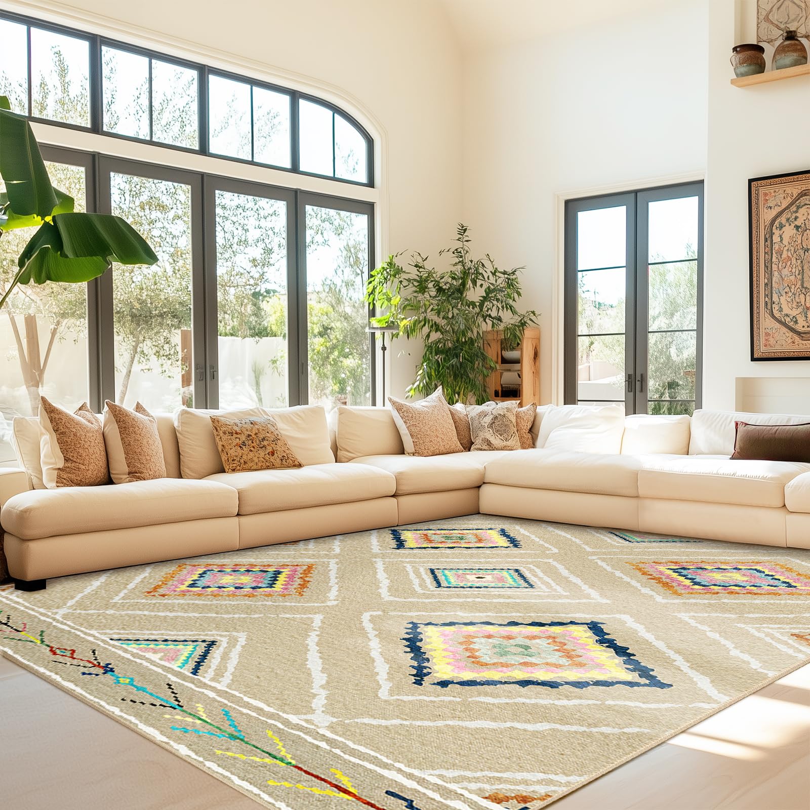 Area Rug 6x9 Rug Machine Washable Non-Slip Low Pile Print Pattern ...