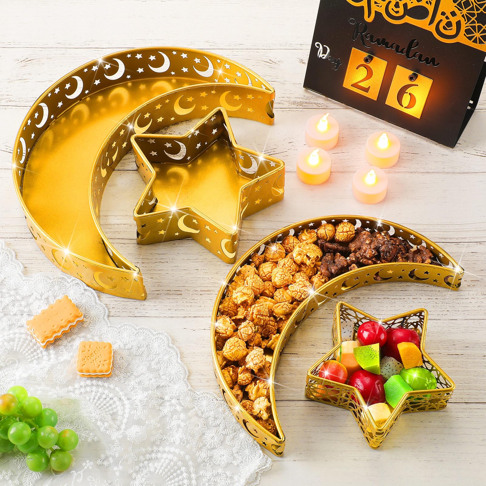 Seeloowy 4 Pcs Ramadan Trays Decor Eid Mubarak Moon Serving Trays Star ...
