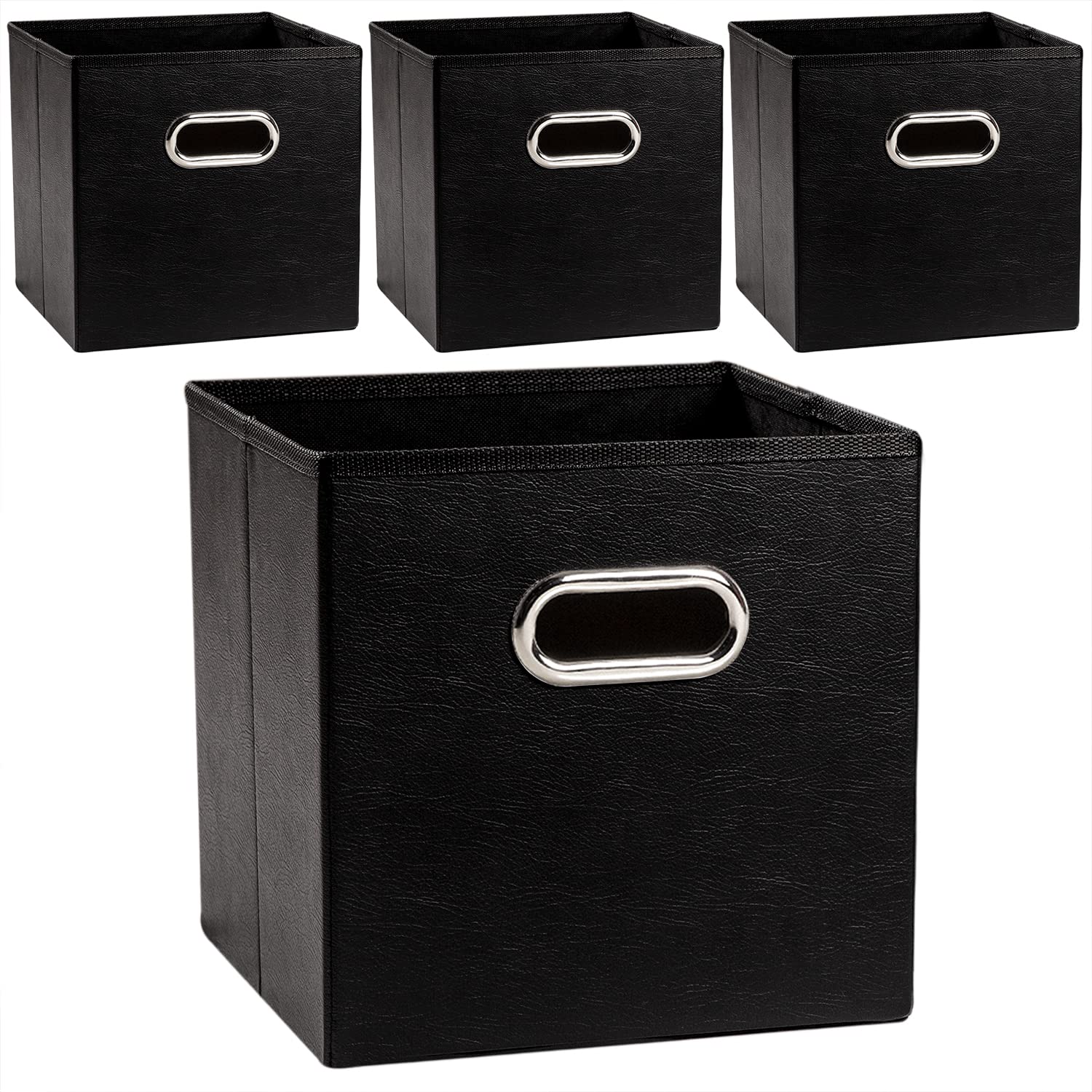 PRANDOM Leather Foldable Cube Storage Bins 11x11 inch [4-Pack] Fabric ...