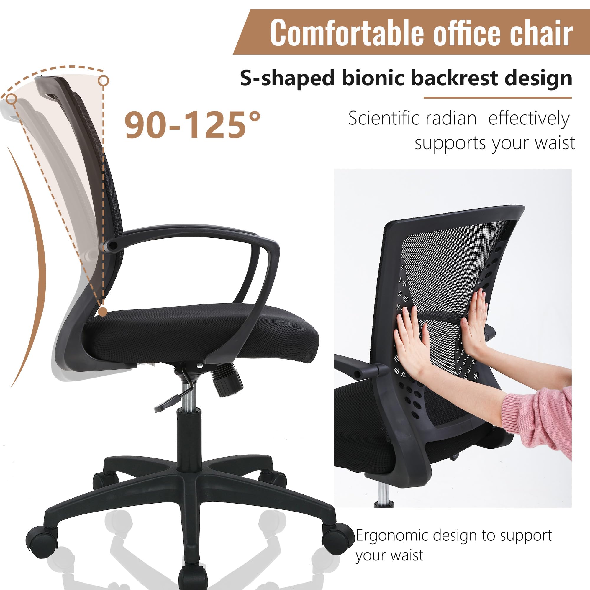 Mua Home Office Chair Mid Back PC Swivel Lumbar Support Adjustable Desk ...