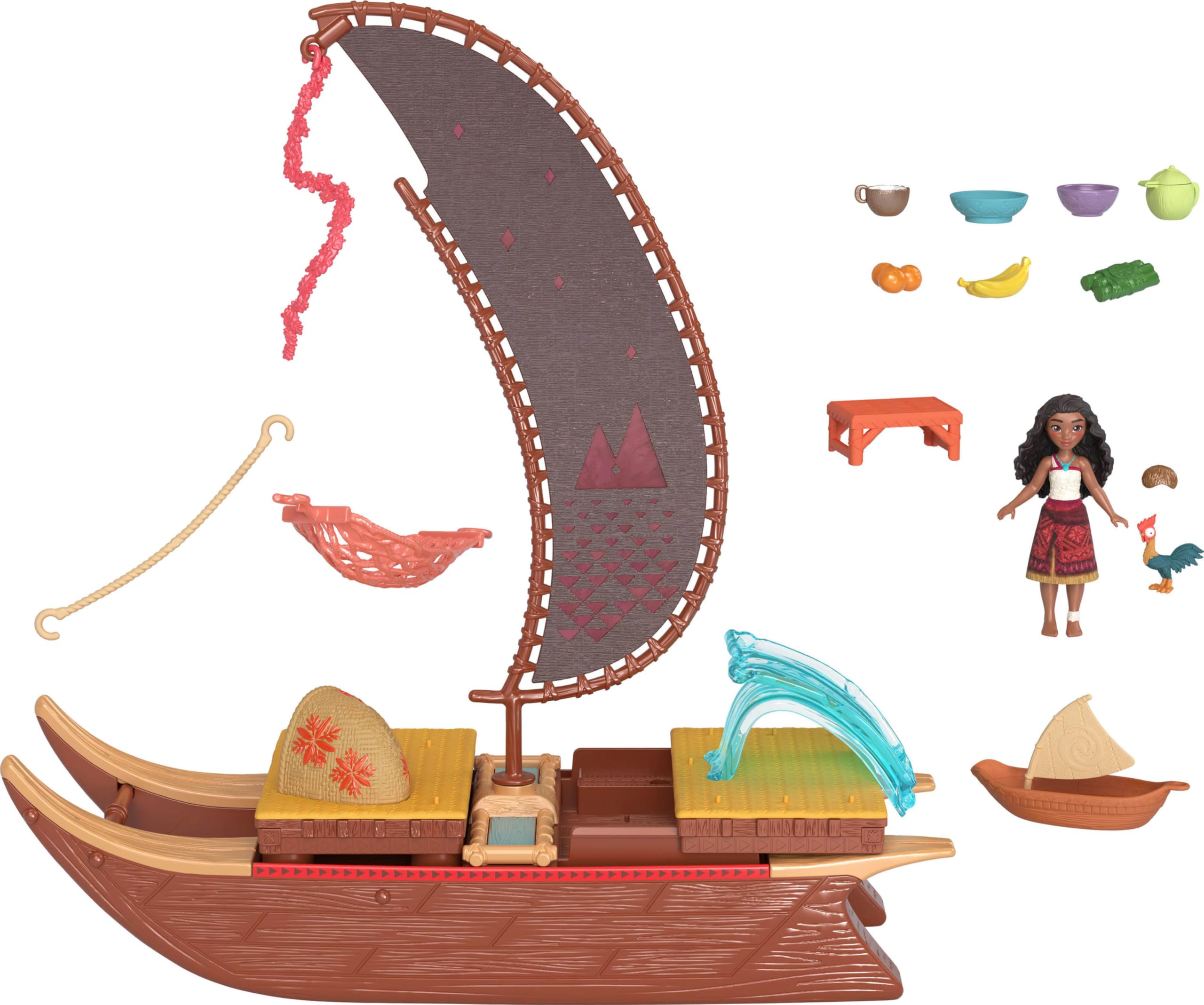 Mattel Disney Moana 2 Toys, Moana’s Adventure Canoe Playset with ...