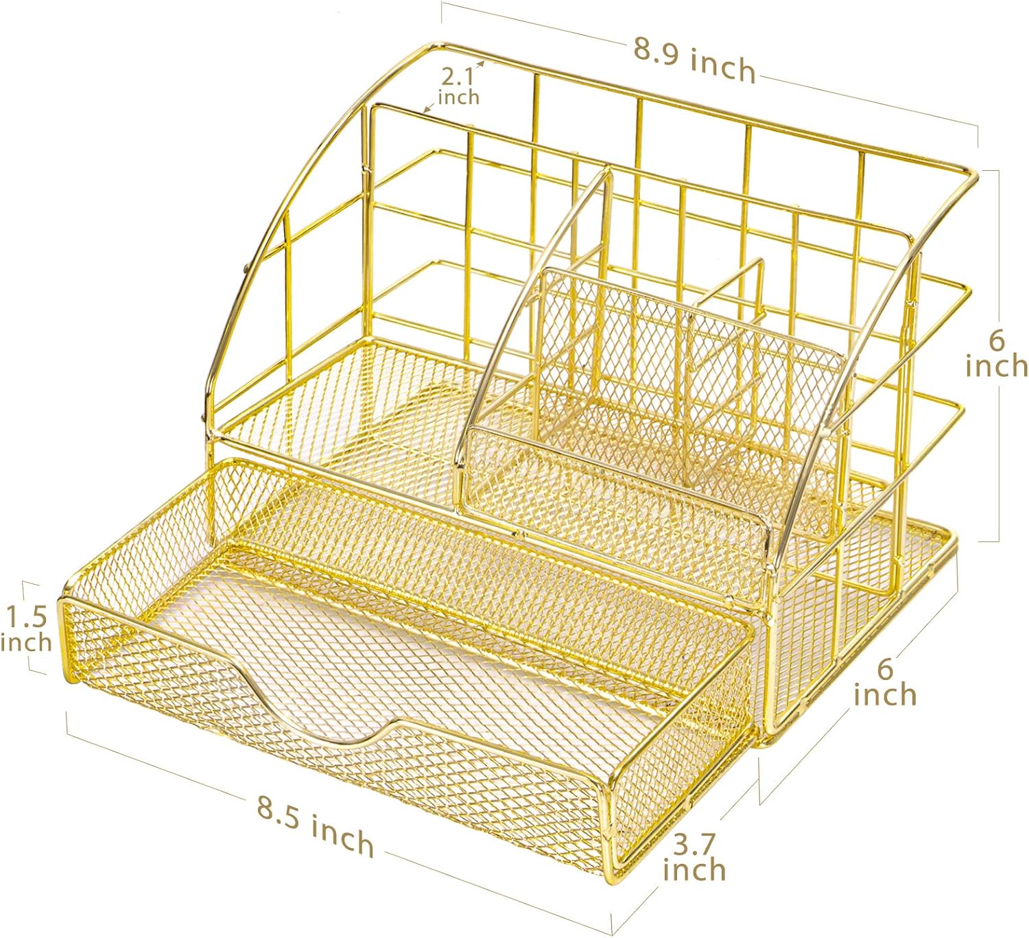 ARCOBIS Gold Desk Organiser with Drawer, Office Desktop Pen Holder with ...