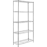 AmazonBasics 5-Shelf Shelving Unit on Wheels - Chrome: Amazon.co.uk ...