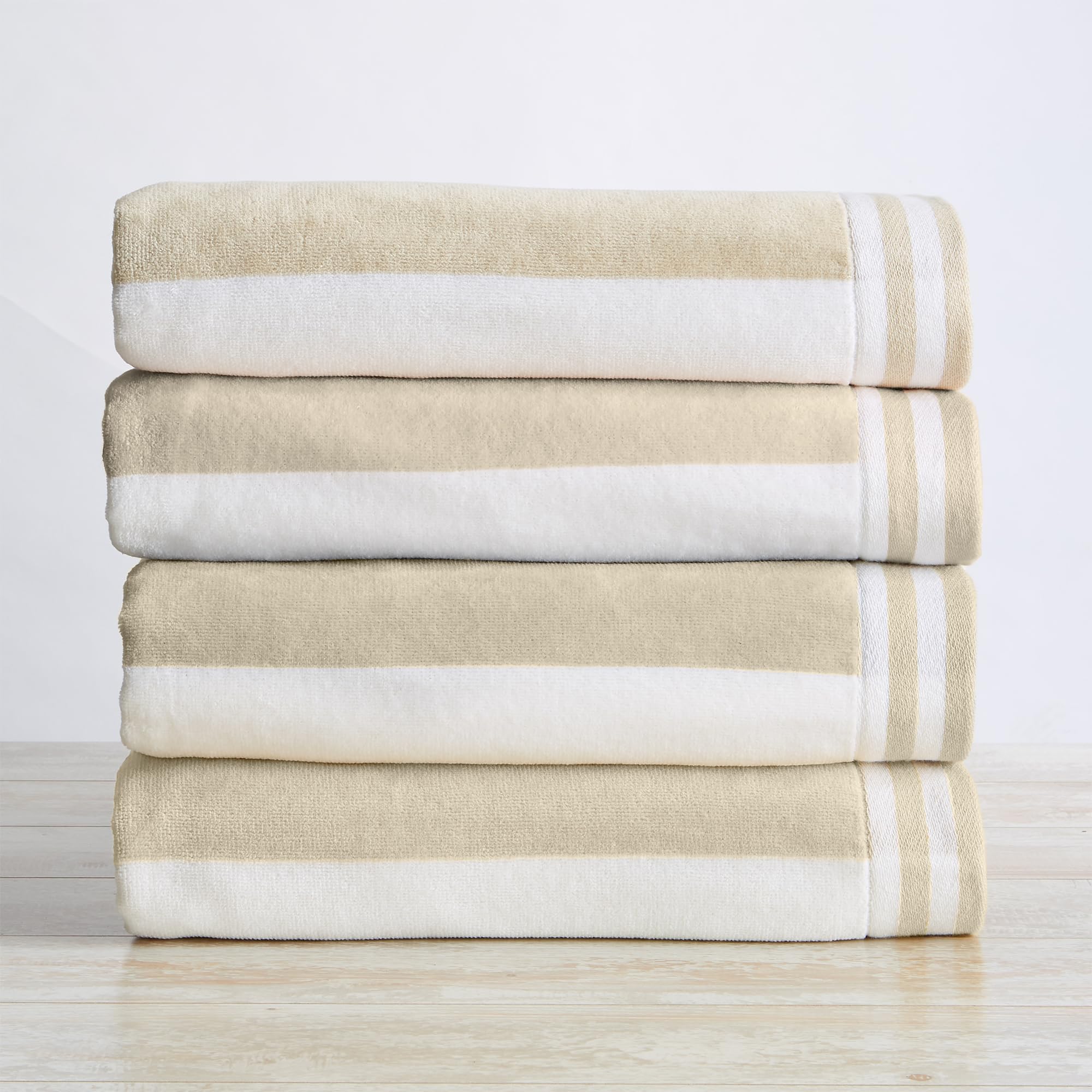 Great Bay Home 100% Cotton Velour 4 Pack Beach Towels 30" x 60" - Taupe ...