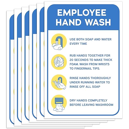 6pcs Employee Hand Wash Sign Stickers | Handwashing Guide Safety Signs ...