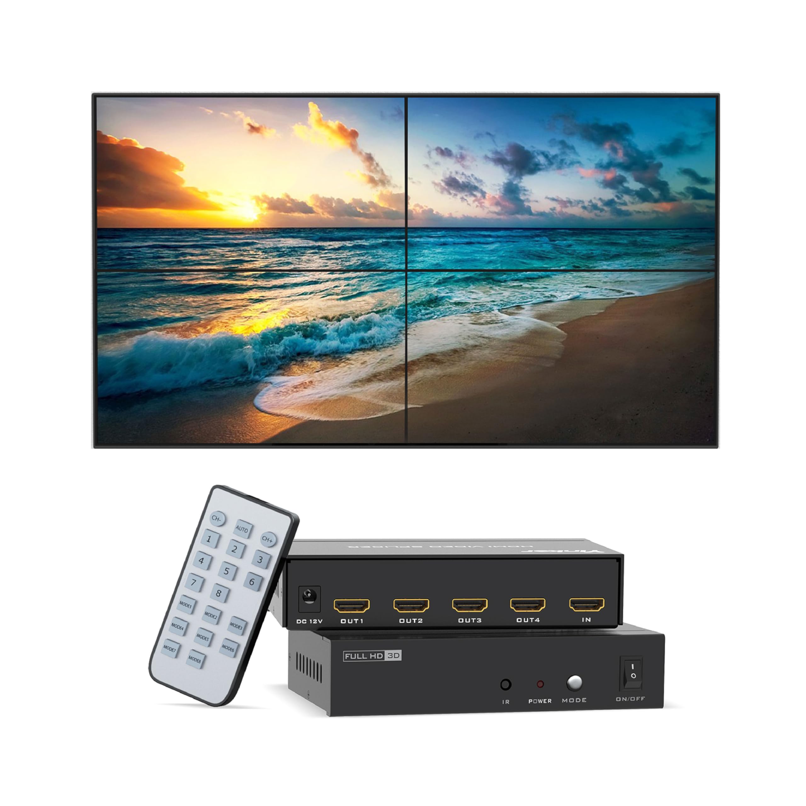 Yinker 4K Video Wall Controller 2x2, 4K@30Hz HDMI Video Wall Processor for 4 TV Splicing Display ...