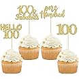 Amazon.com: Gyufise 24Pcs Gold Glitter 100th Birthday Cupcake Toppers ...