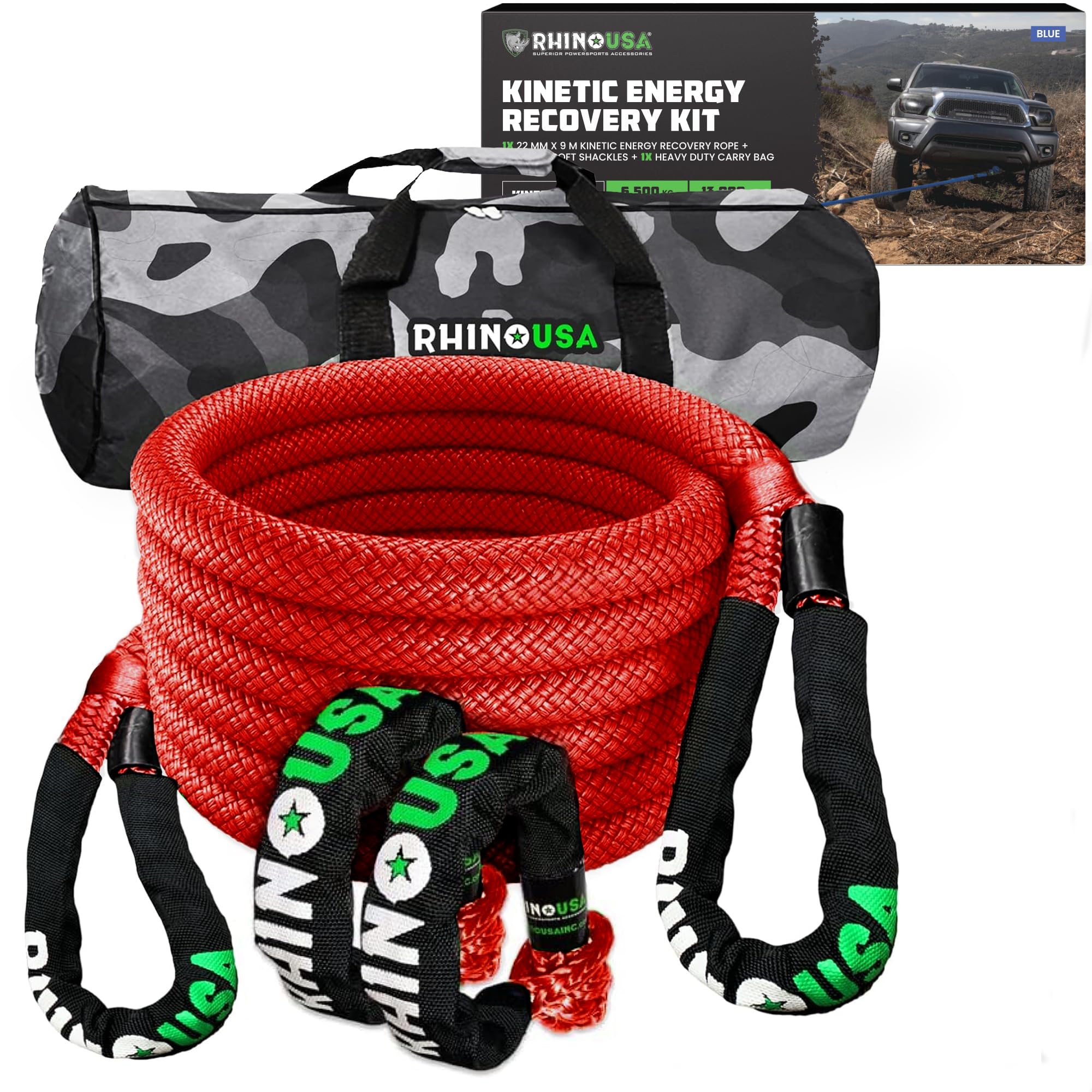 Rhino USA Kinetic Rope Recovery Kit (7/8in x 30ft) - Heavy Duty Offroad ...