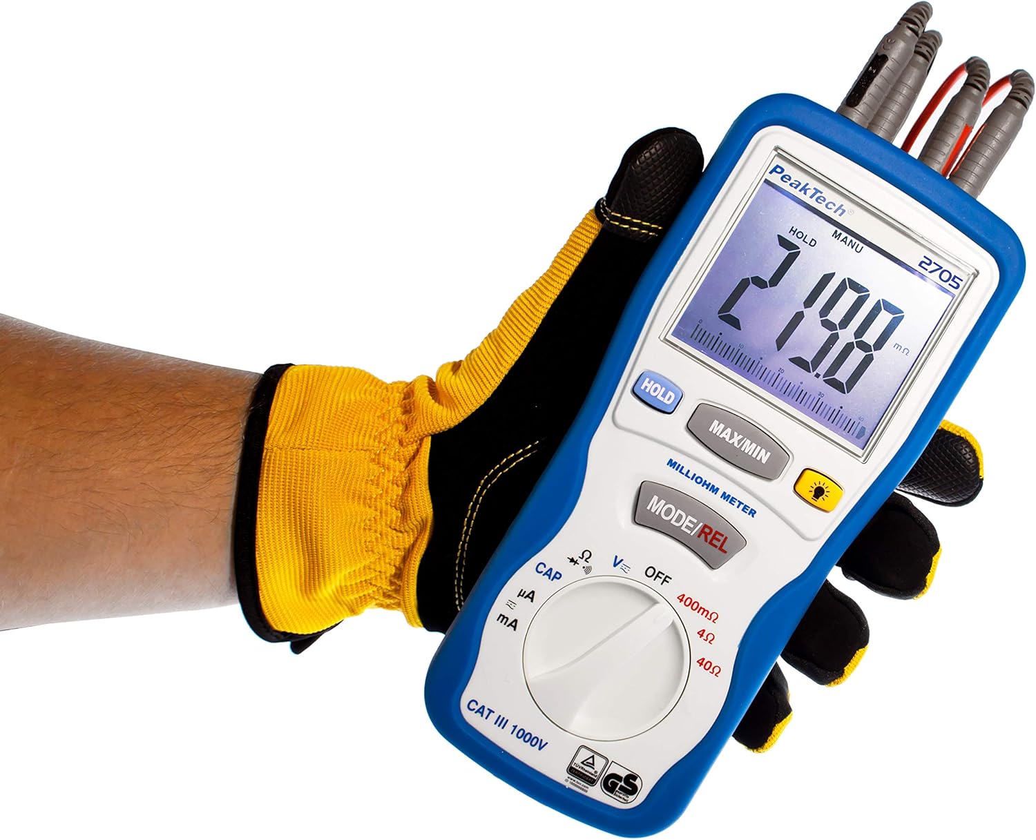 Peaktech 2705 – Digital-Milliohmmeter with 4 Pin Kelvin Test Leads ...