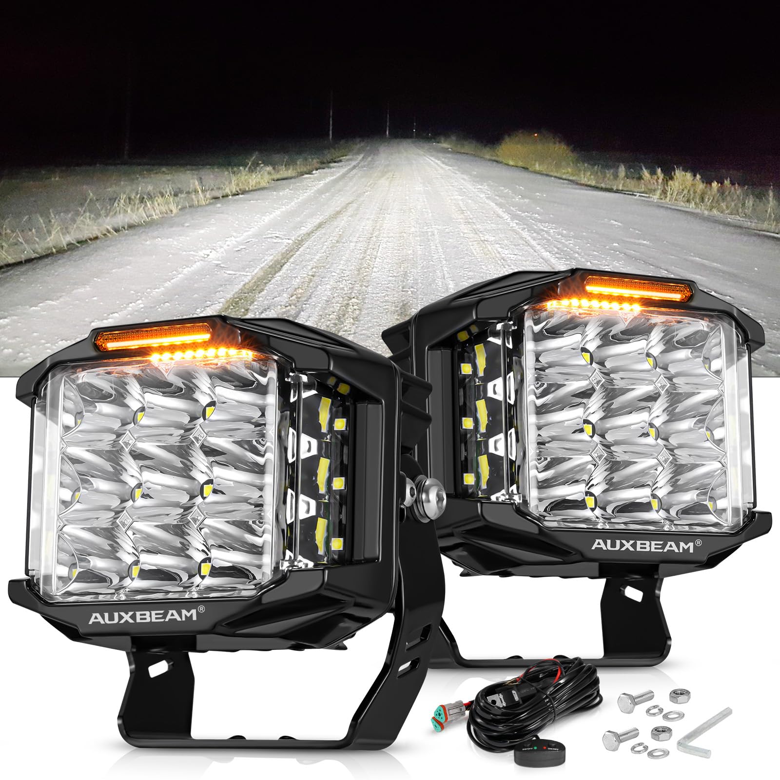 Auxbeam 5" 168W LED Cube Pods Offroad Driving Light with Amber Covers ...