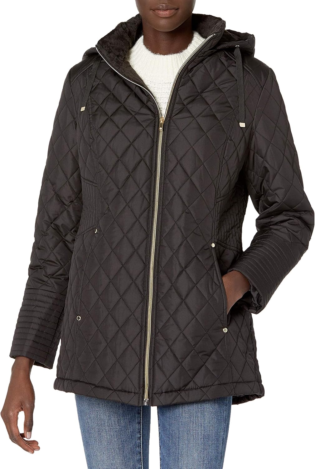 INTL d.e.t.a.i.l.s womens Quilted Zip Front Coat Jacket With Hood at ...