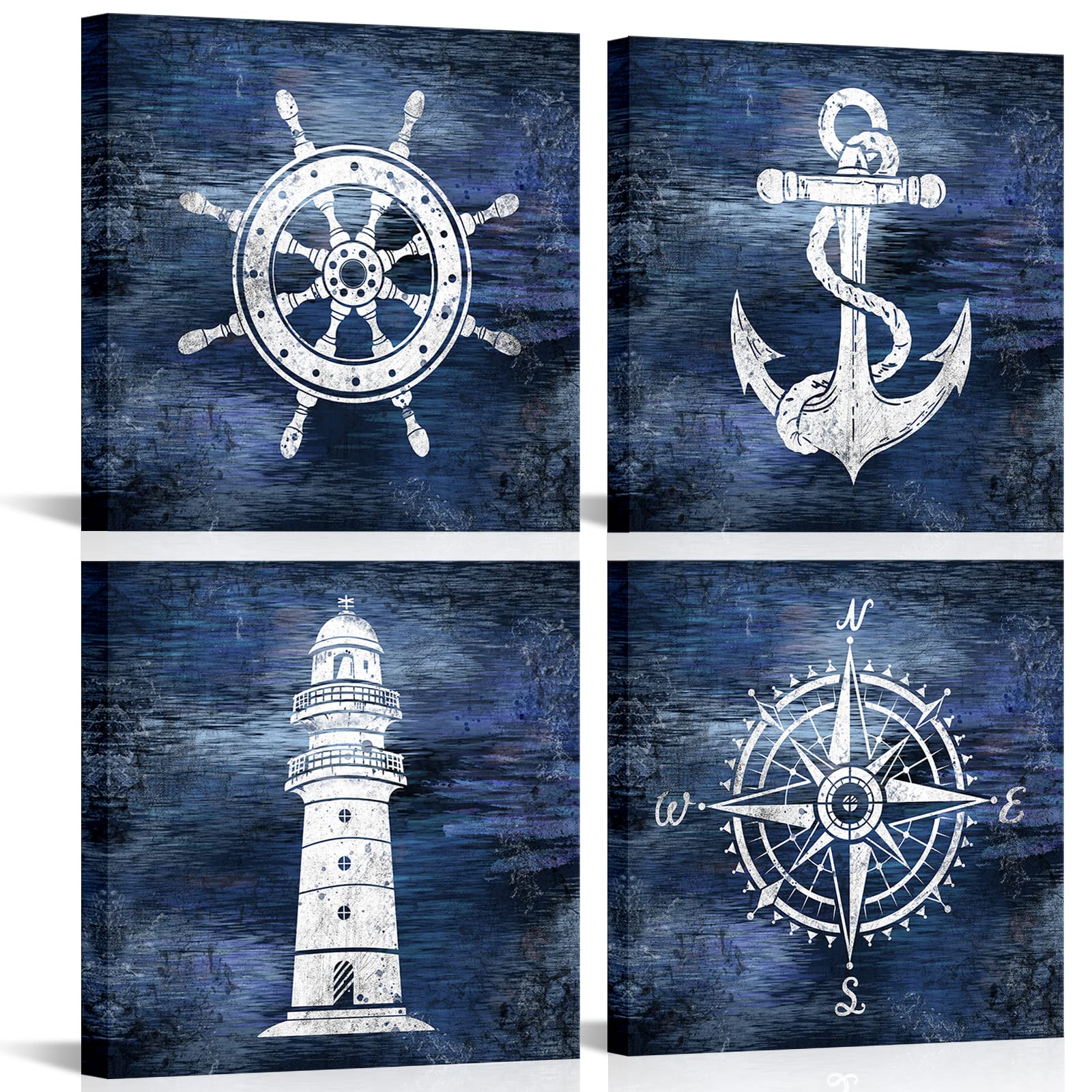 LoveHouse Rustic Nautical Wall Art Boat Anchor Paintings Helm Drawing ...