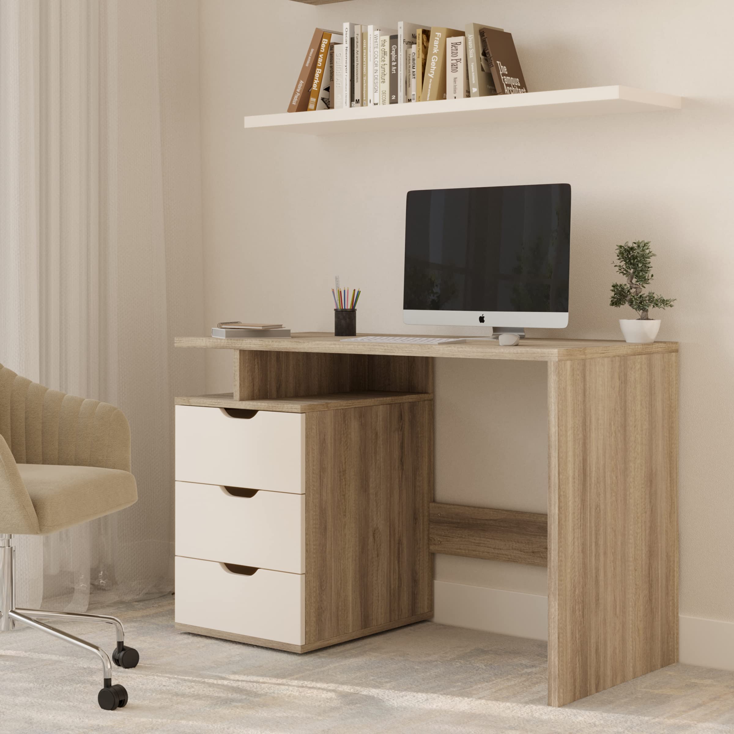 Lavish Home Computer Desk - Contemporary Desk with Attached 3-Drawer ...