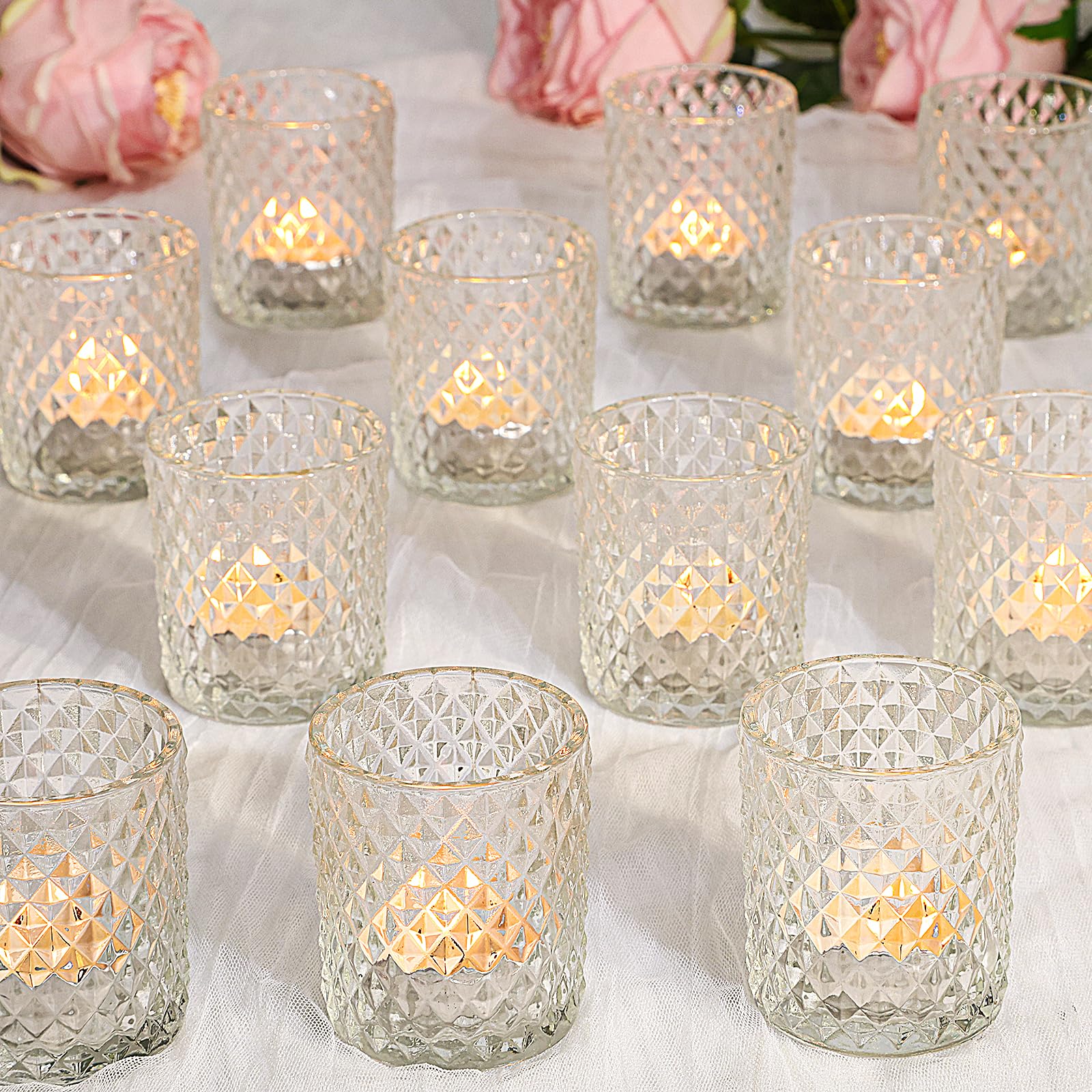 TBWIND 24 Pcs Votive Candle Holders, Clear Glass Candle Holders Bulk ...