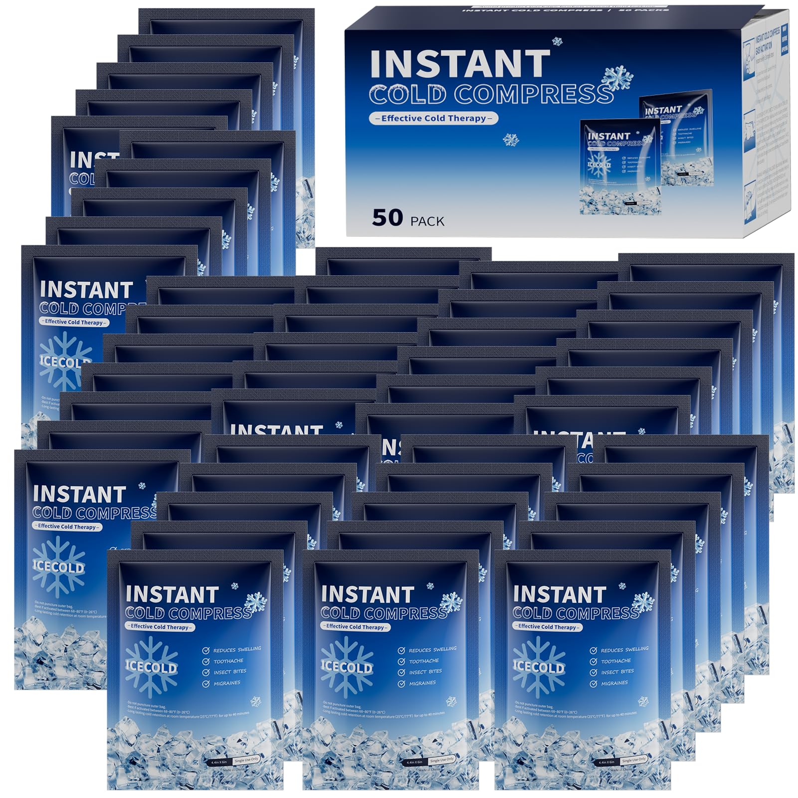 Instant Ice Cold Packs, 50 Pack 4.4" x 6" Disposable Ice Packs for ...
