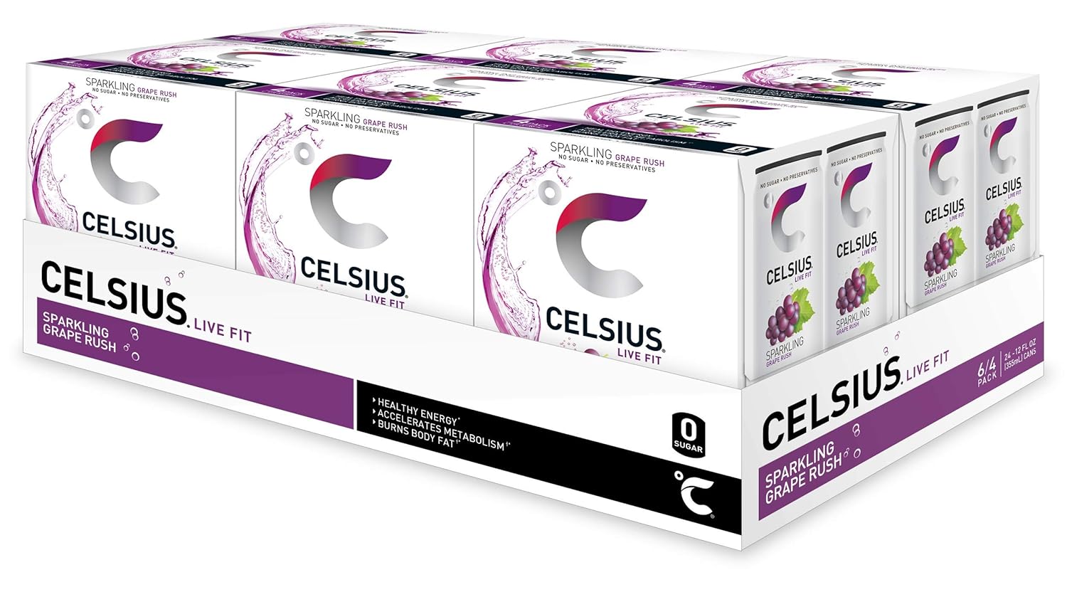 Amazon.com : CELSIUS Sparkling Grape Rush Fitness Drink, ZERO Sugar ...