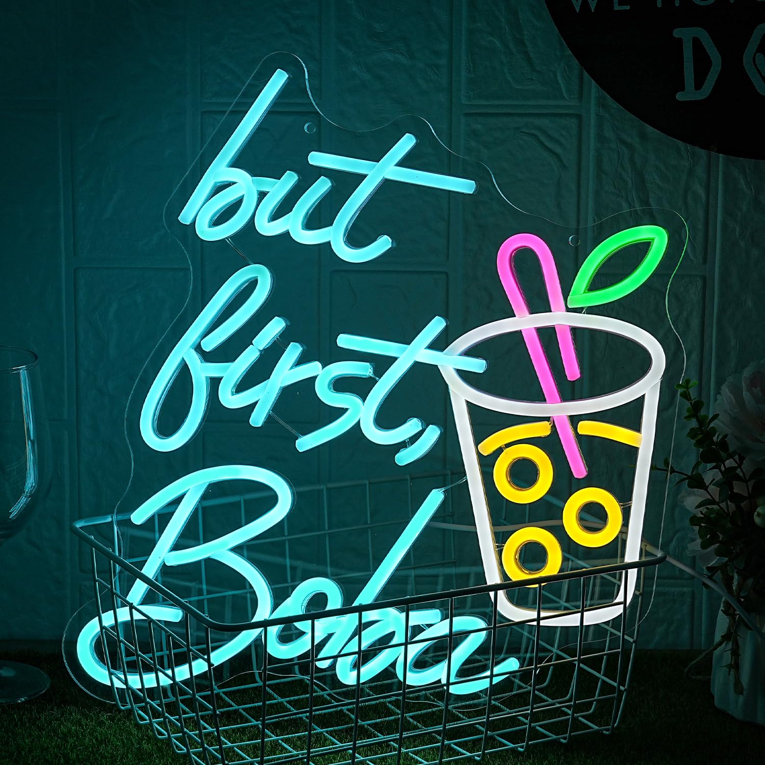 But First Boba Neon Sign Bubble Tea With Cup Neon Sign For Wall Decor ...
