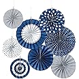 Amazon.com: Navy Blue Hanging Paper Fan Assortment - Party Decor - 8 ...