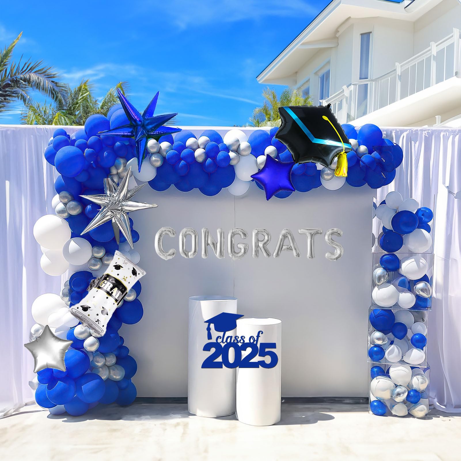 Royal blue Themed Graduation Balloon Garland Arch Kit with Foil caps ...