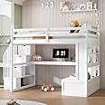Amazon.com: Merax Full Size Loft Bed with Desk, Wooden Full Loft Bed with Shelves, Two Built-in ...