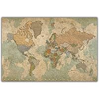 Amazon.com: Personalized Push Pin World Map on Canvas in Vintage Earth ...