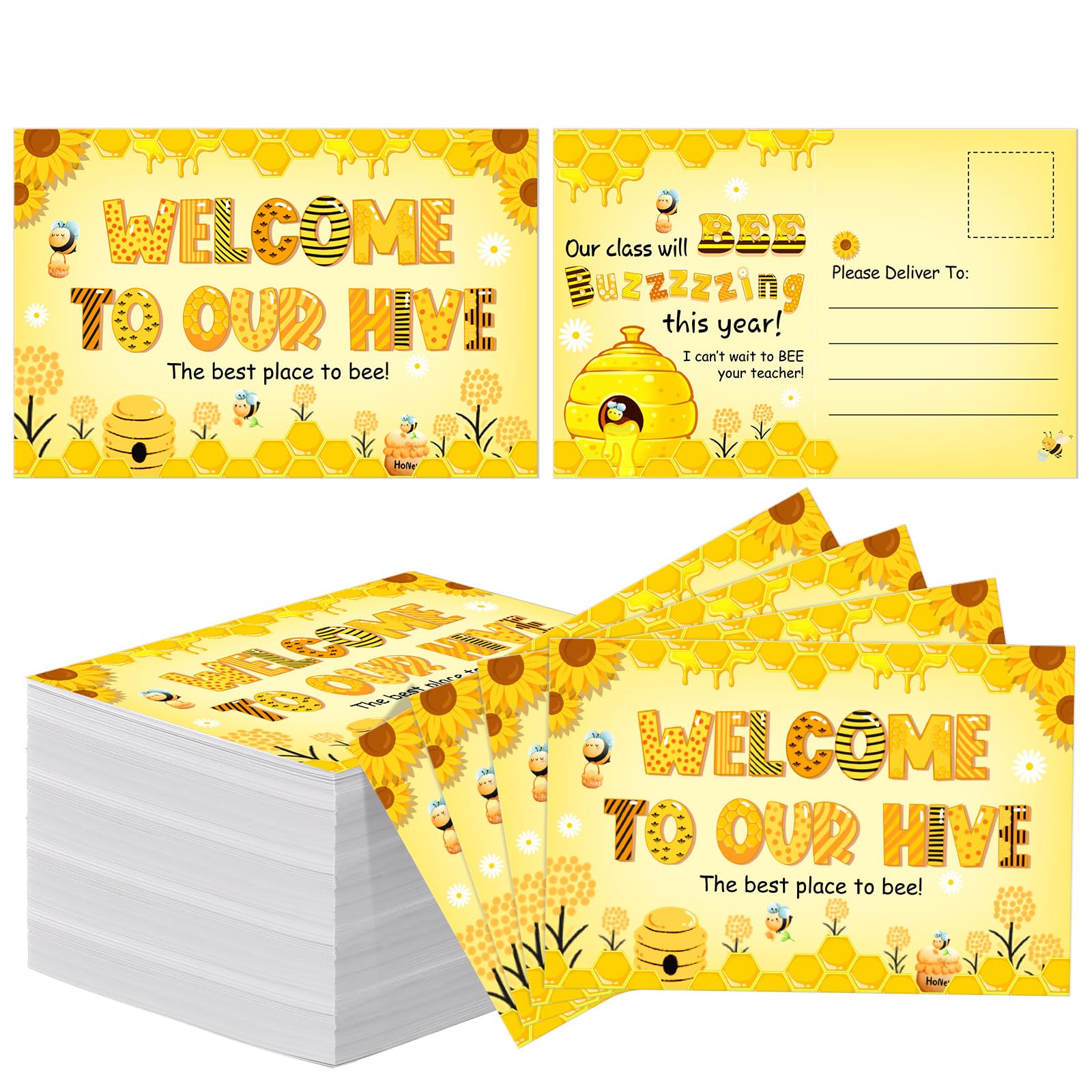 Humyoun 100 Pcs Bee Themed Welcome Back to School Blank Postcards 4"x6 ...