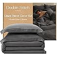 Amazon.com: Double Stitch Linen Duvet Cover Set - Soft European Flax ...