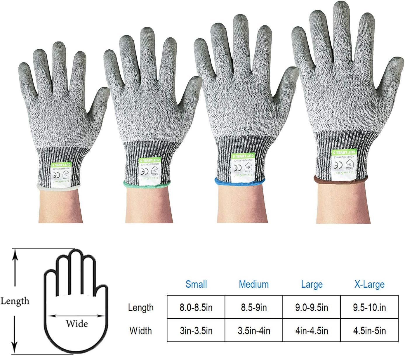 Cut Resistant Gloves Size 9/L – CE EN388 Certified, PPE Level 5 ...