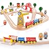 Tiny Land Train Set - 55PCS Wooden Tracks with Exclusive Crane & Trains ...