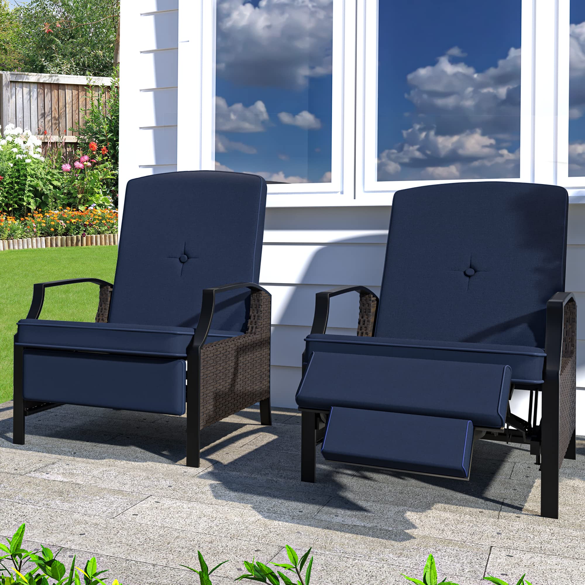 YITAHOME 2-Piece Patio Outdoor Indoor Adjustable Function Wicker ...