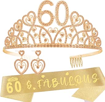 Amazon.com: 60th Birthday Gifts for Women,60th Birthday Tiara and Sash,60 and Fabulous Sash,60th ...