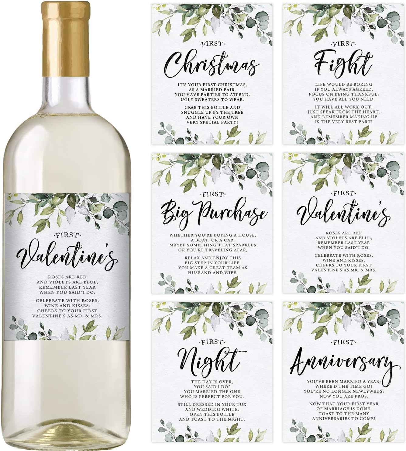 Amazon.com: Greenery Wedding First Wine Bottle Labels, Set of 6 ...