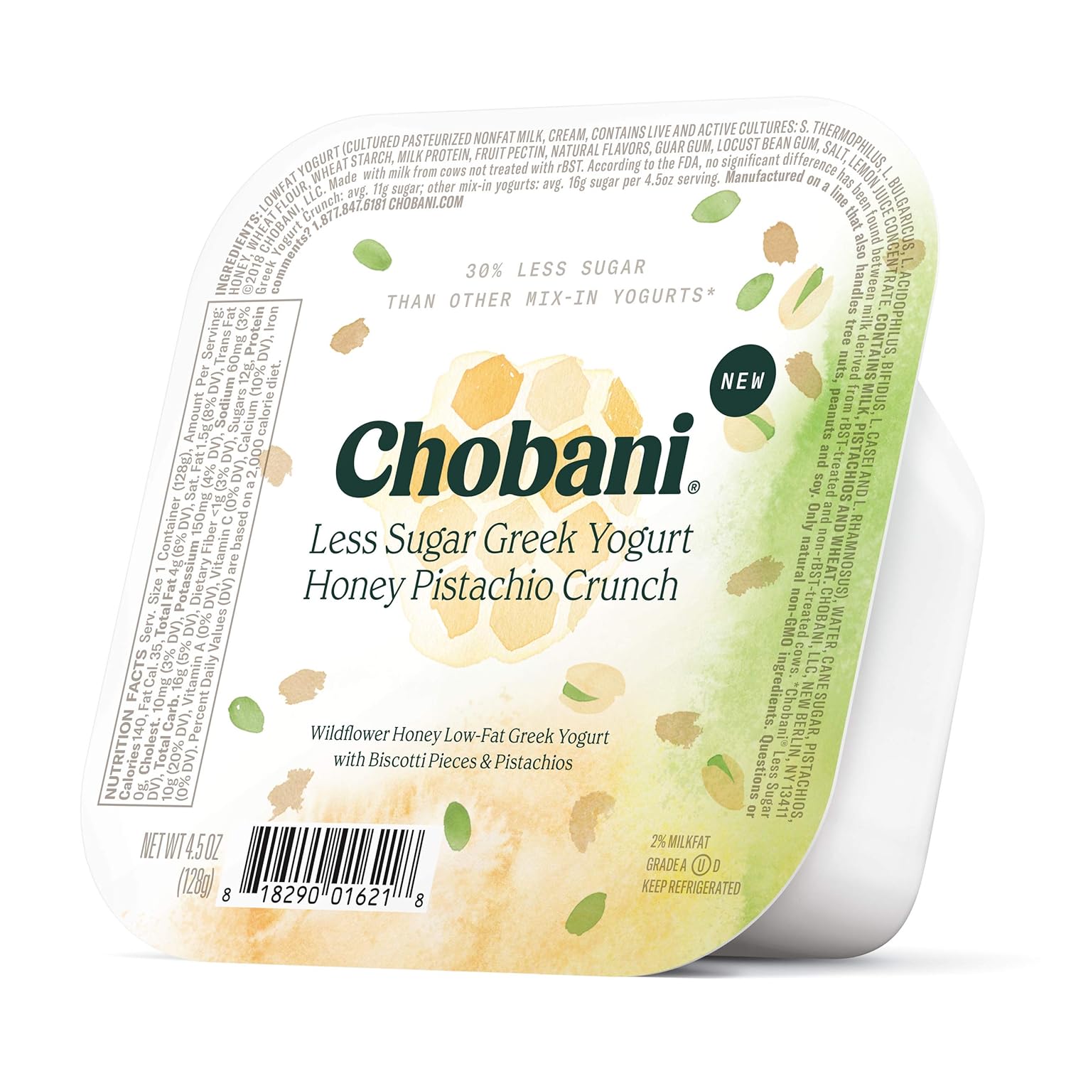 Chobani Less Sugar Greek Yogurt, Honey Pistachio Crunch 5.3oz: Amazon ...