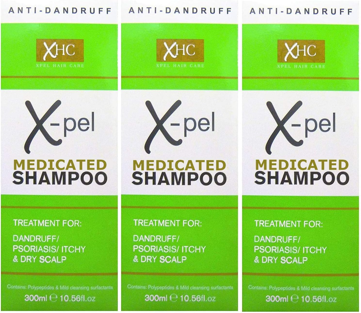 Xpel Medicated Shampoo Treatment for Dandruff Psoriasis Dry Itchy Scalp (3 x 300 millilitres ...