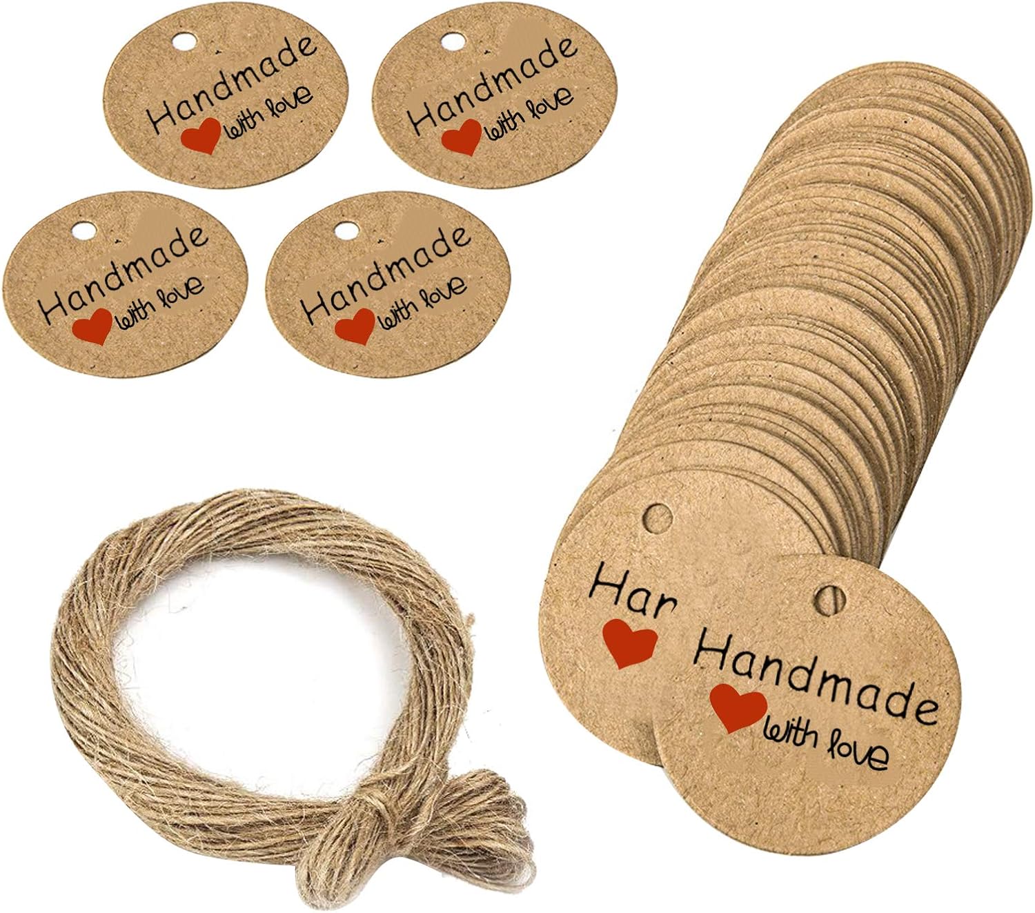 100 PCS Handmade With Love Tags, Round Gift Tags Christmas Tags ...