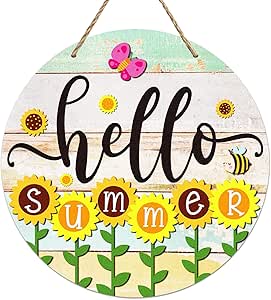Amazon.com: PETCEE Hello Summer Door Sign,11.8" Farmhouse Sunflower ...