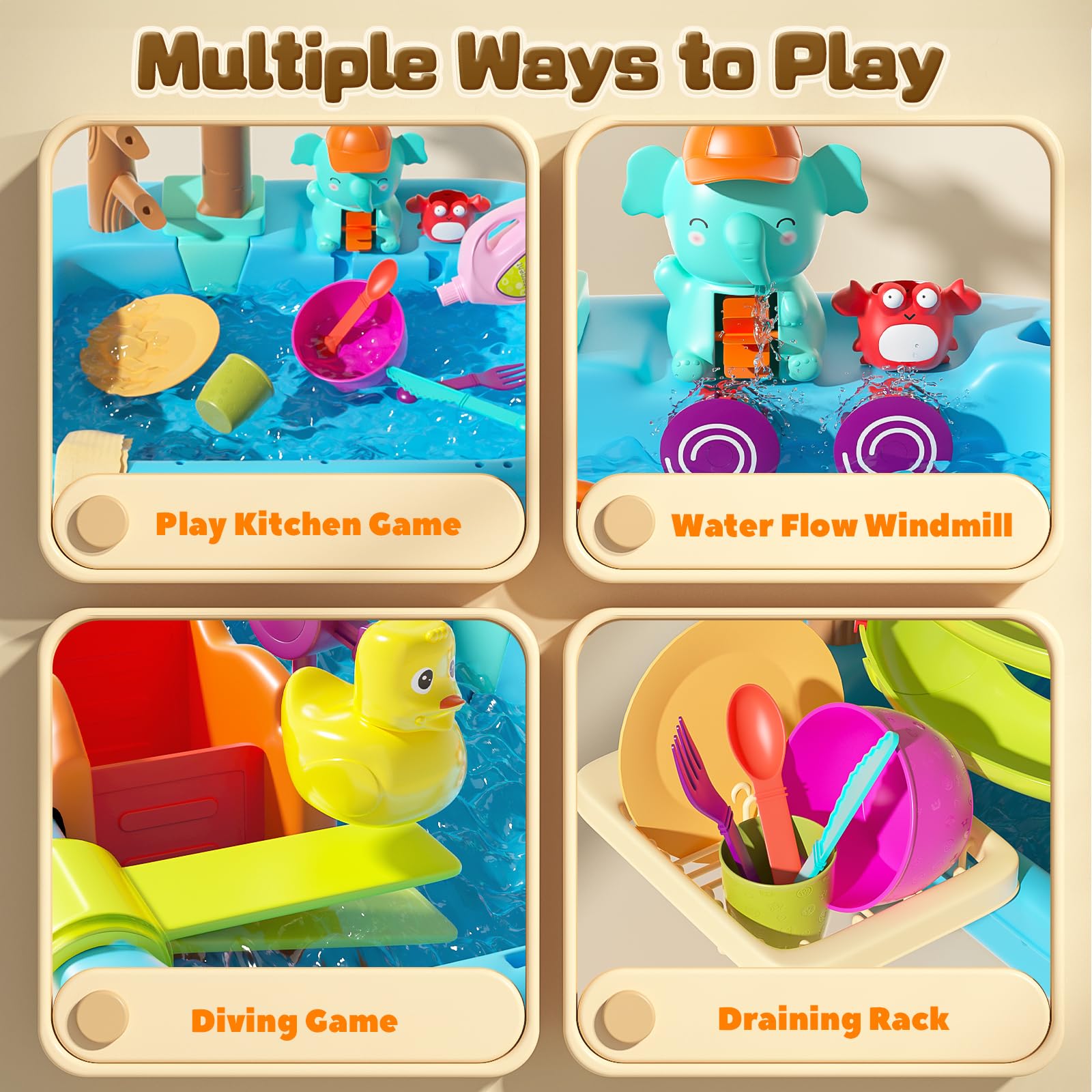 Mua CUTE STONE Play Sink with Running Water, 4-in-1 Toy Kitchen Sink ...