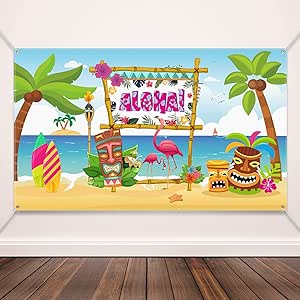 Amazon.com: Hawaiian Aloha Party Decoration Supplies Beach Backdrop ...