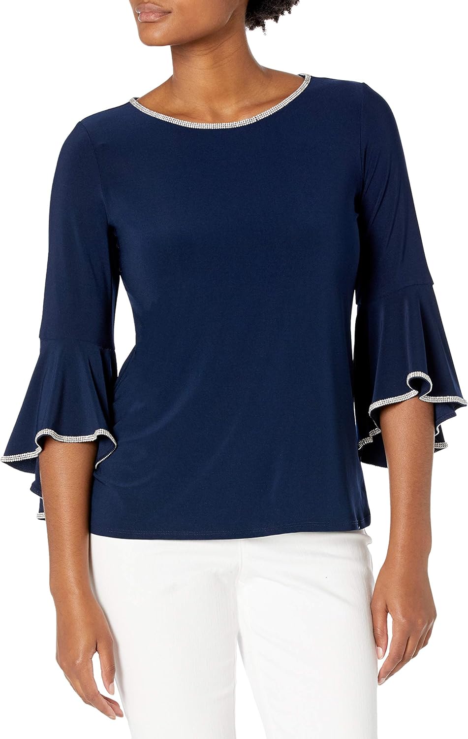 MSK Women's Bell Sleeve Top with Trim Blouse: Amazon.co.uk: Clothing