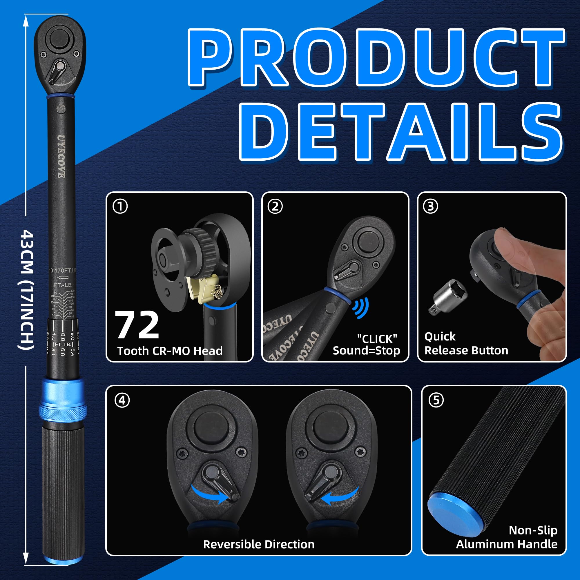 Mua 1/2-Inch Drive Click Torque Wrench, Dual-Direction Click ...