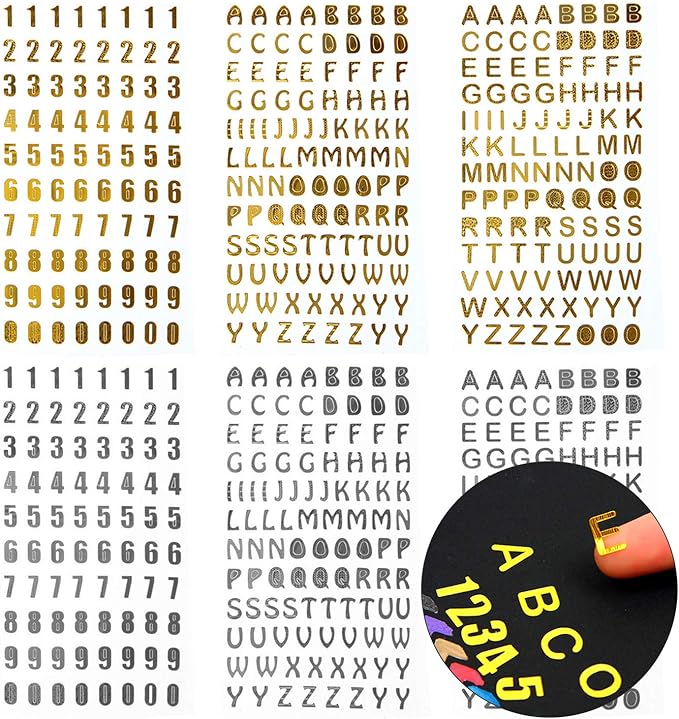 6 Sheets Glitter Number Stickers & Glitter Alphabet in Gold and Silver ...