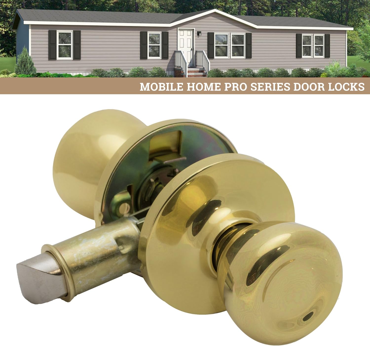 Pro-Grade Classic Mobile Home Passage Door Knob Hall and Closet Handle, Polished Brass ...
